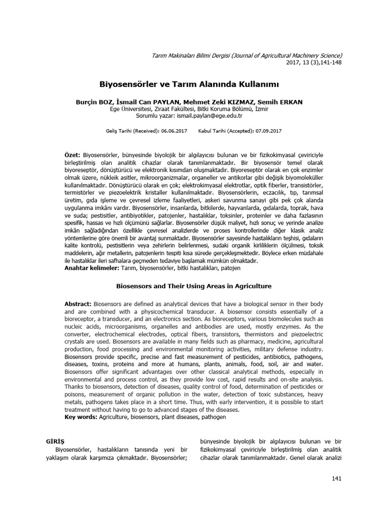 Biyosens - Rler Ve Tar - M Alan - Nda Kullan - M - (#377072) - 402116 | PDF