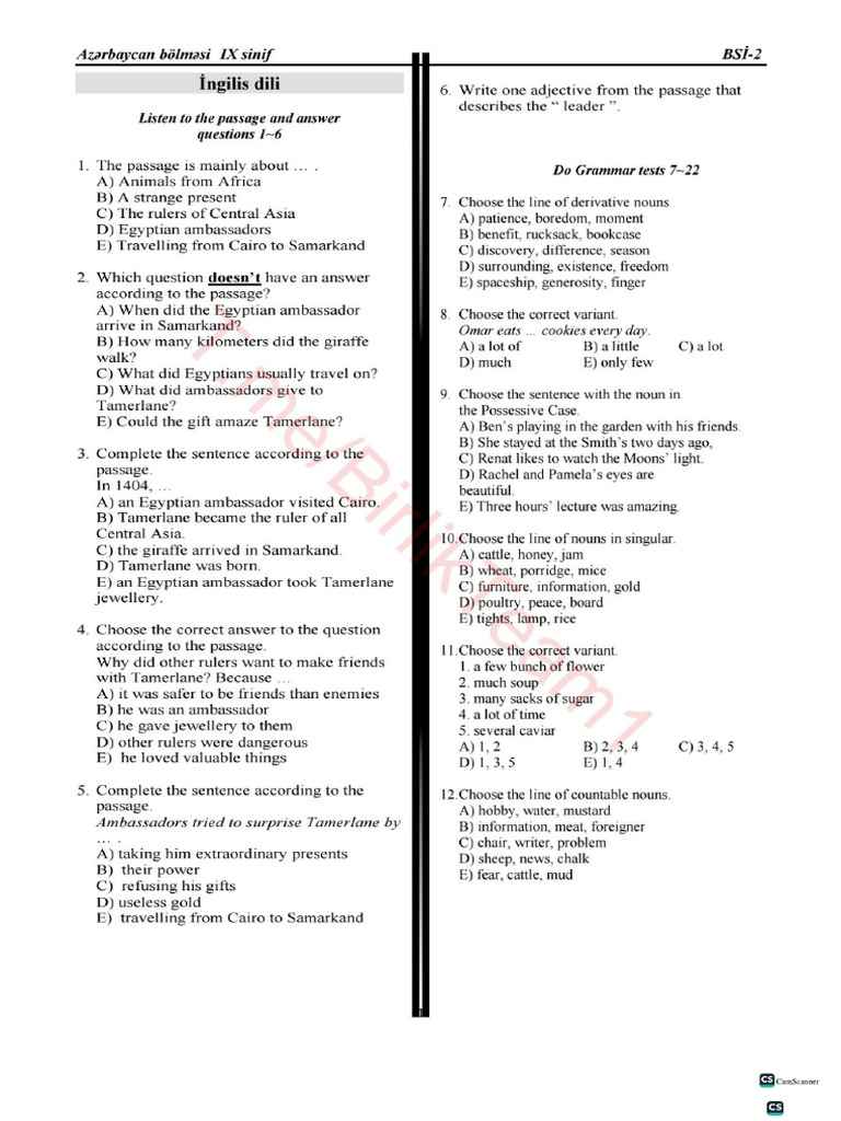 Kaspi 9 Cu Sinif BSI 2 | PDF
