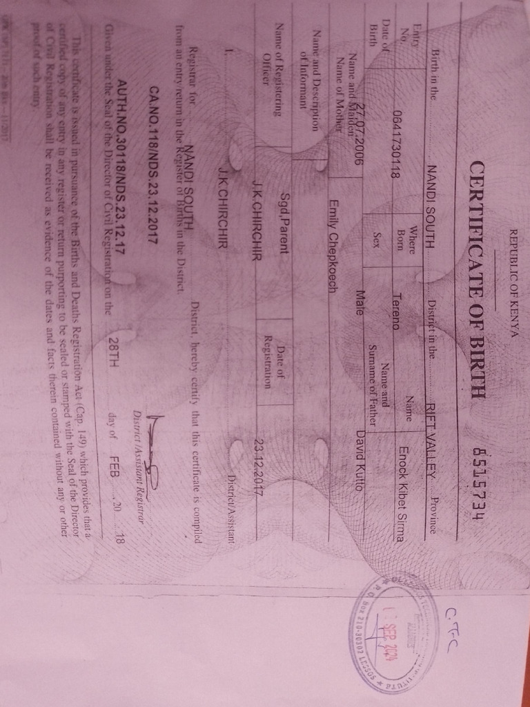 Enock Birth Cert | PDF