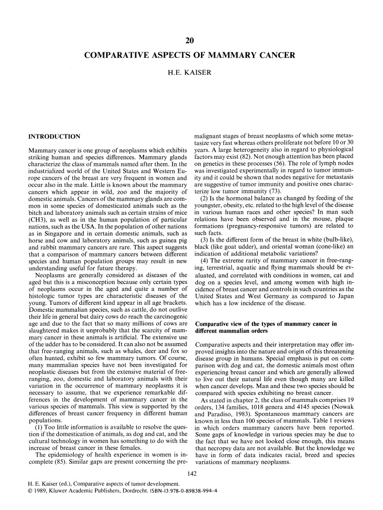 Comparative Aspects of Mammary Cancer | PDF | Metastasis | Carcinoma