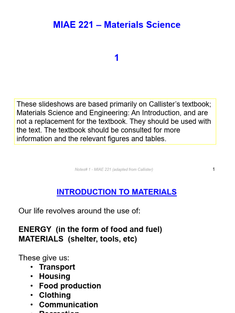 1-Intro-Chpt 1-Miae 221-2023 | PDF | Metals | Composite Material