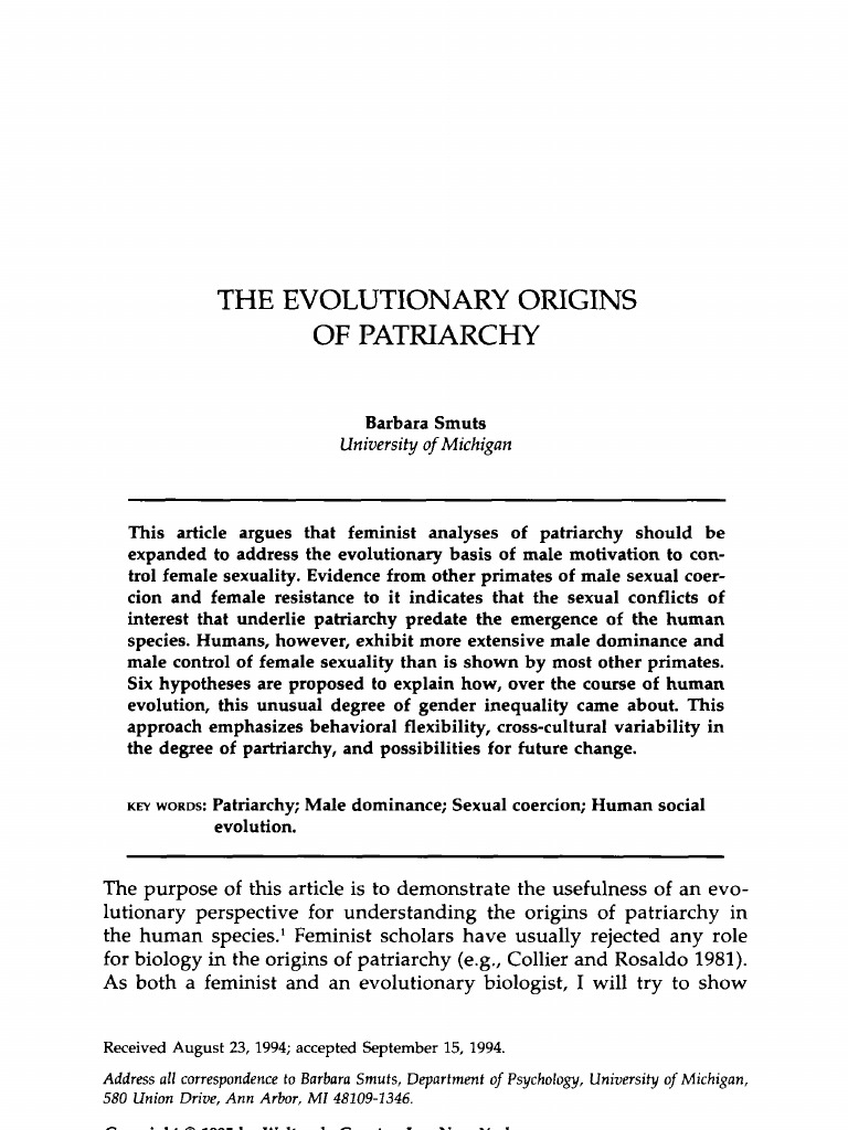 Barbara Smuts - The Evolutionary Origins of Patriarchy | PDF | Natural ...