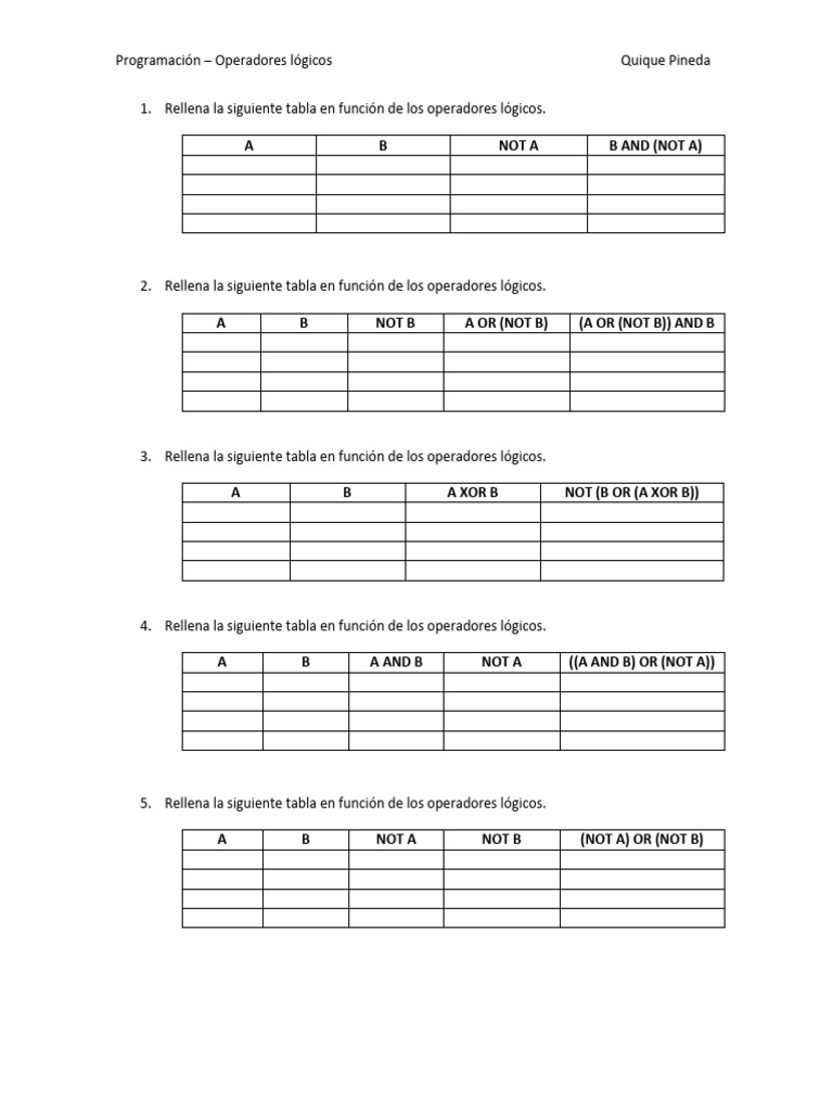 Operadores Lógicos I | PDF | Métodos y materiales de enseñanza ...