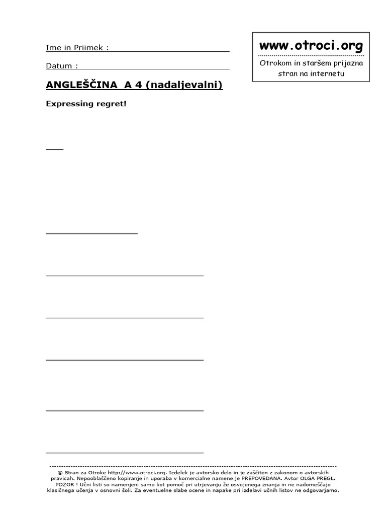 A4 Expressing Regret Adjective Order | PDF