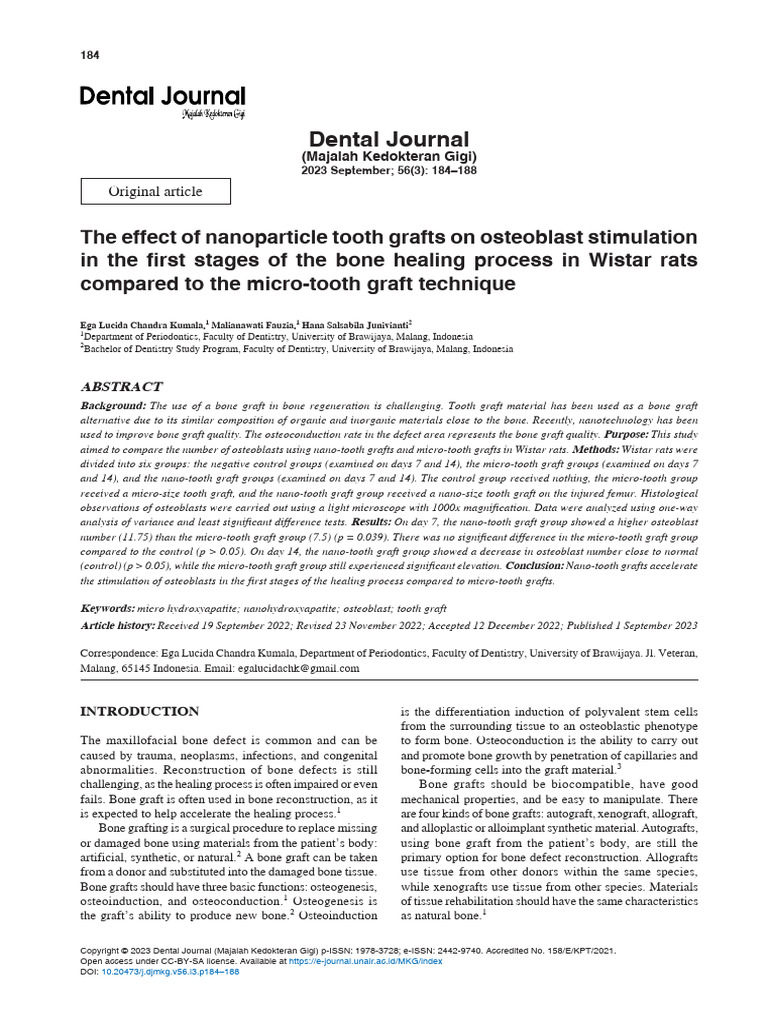 The Effect of Nanoparticle Tooth Grafts On Osteobl | PDF | Bone ...