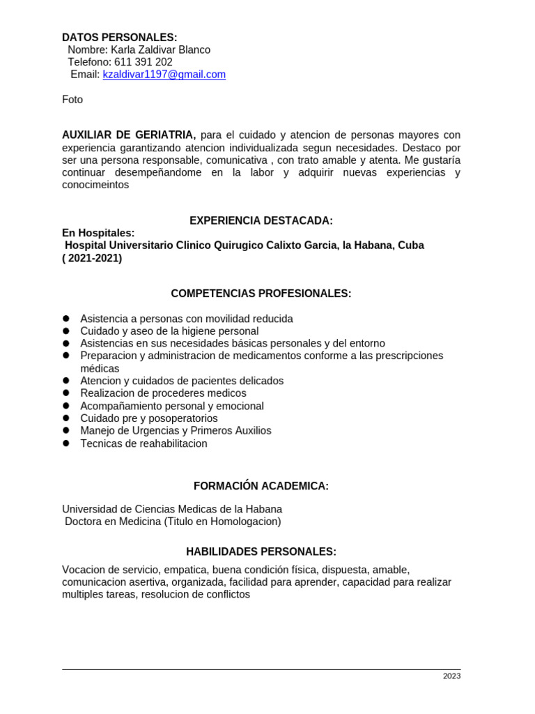 CV Geriatria Aux | PDF