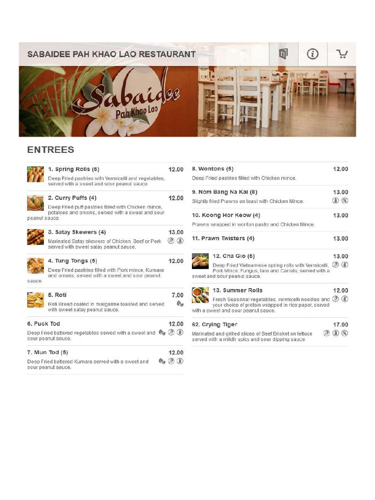 Sabaidee Pah Khao Lao Restaurant Menu | PDF