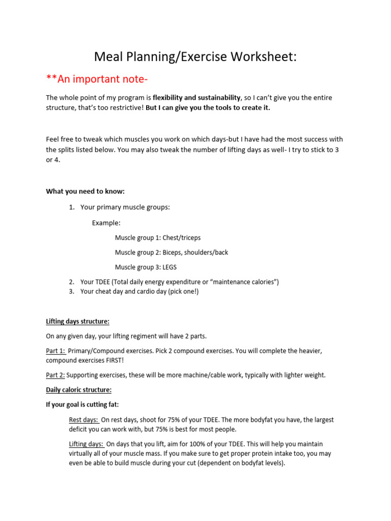 Meal and Exercise Planner Guide | PDF | Strength Training ...