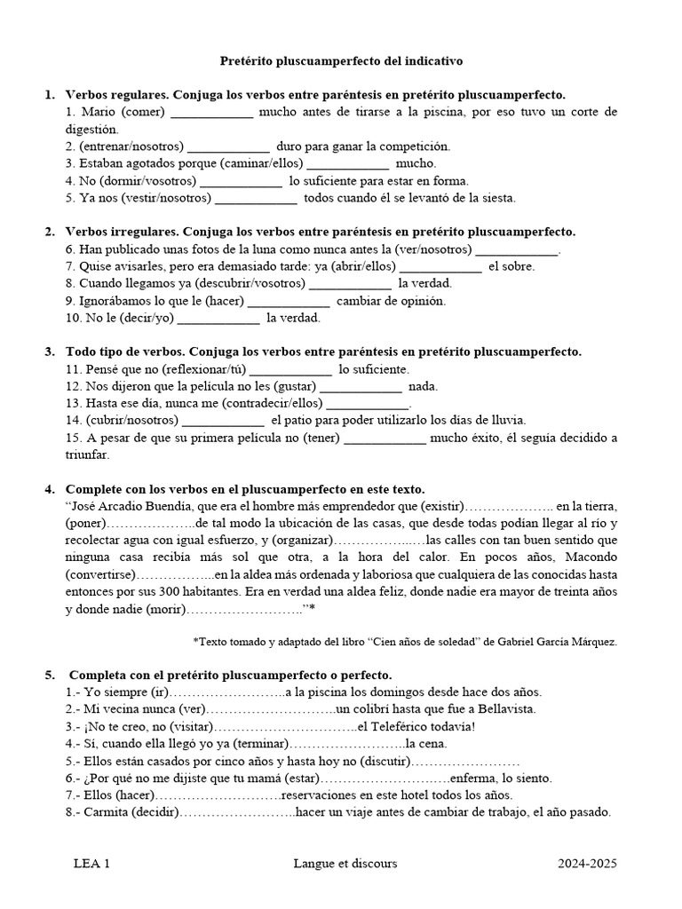 Pretérito Pluscuamperfecto Del Indicativo | PDF | Verbo