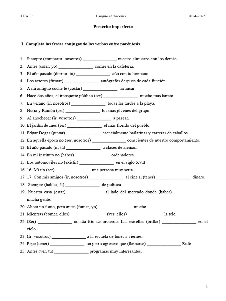 Ejercicios de pretérito imperfecto | PDF | Juegos y actividades | Artes ...