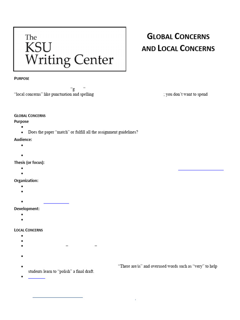 Global and Local Concerns Handout | PDF | Punctuation | Proofreading