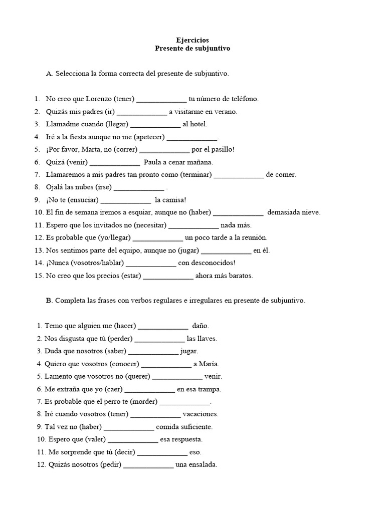 Ejercicios de presente de subjuntivo | PDF