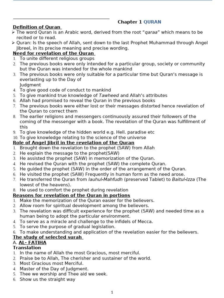 IRE Notes Form1 (2021) | PDF | Hadith | Prophets And Messengers In Islam