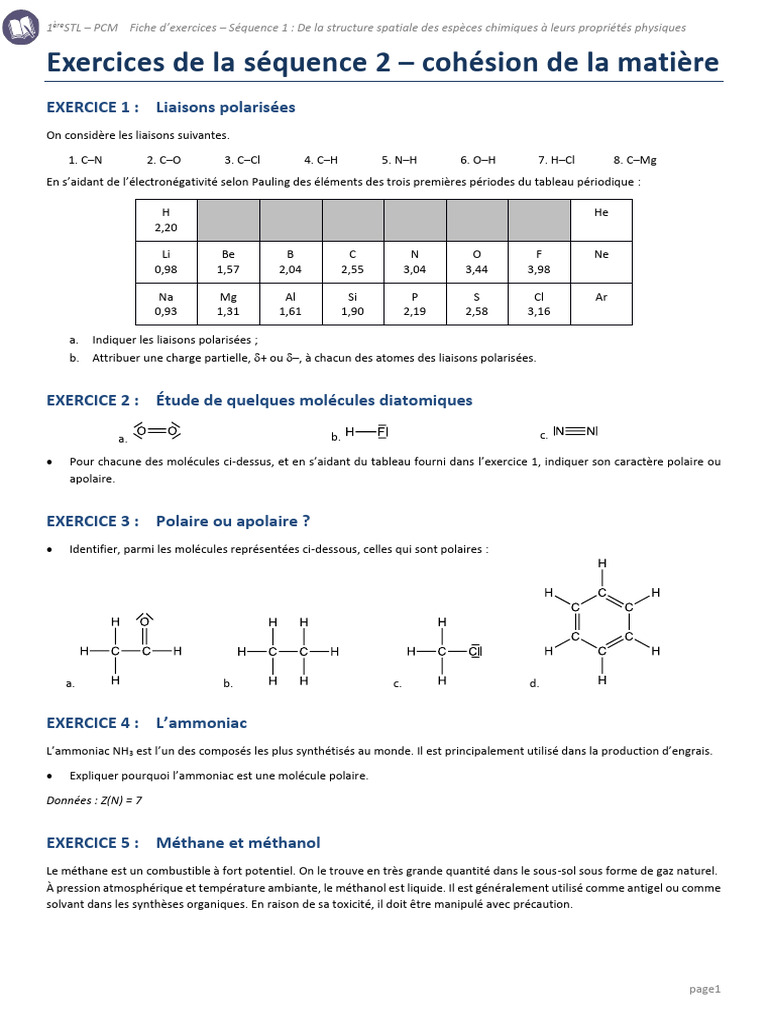 Exercices-Seq-2-La-Cohesion-De-La-Matiere 1 | PDF | ADN | Nucléotides