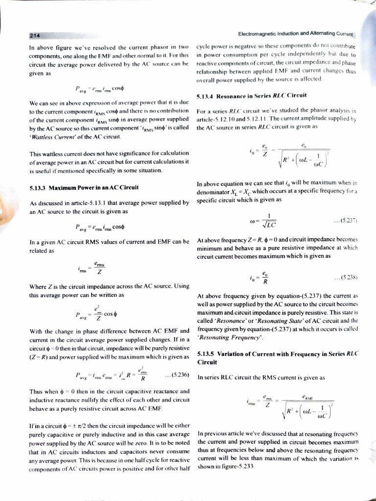 Ac Circuit Power And Resonance Analysis Pdf Transformer Inductor