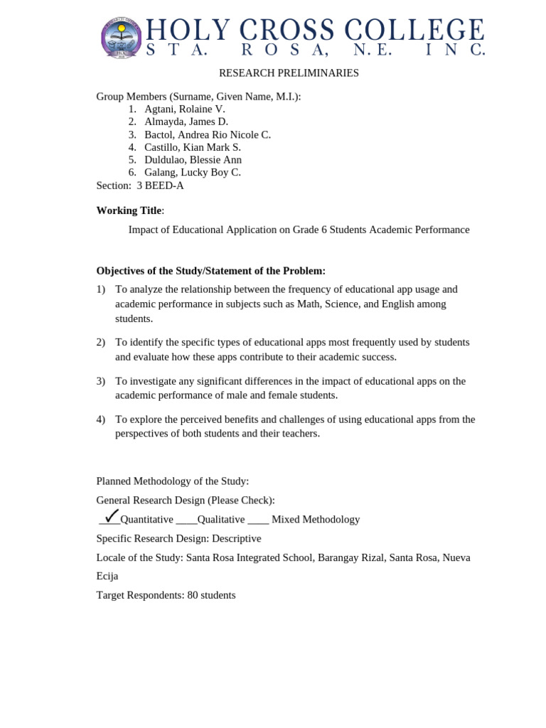 Research Preliminaries Format | PDF | Career & Growth | Science ...