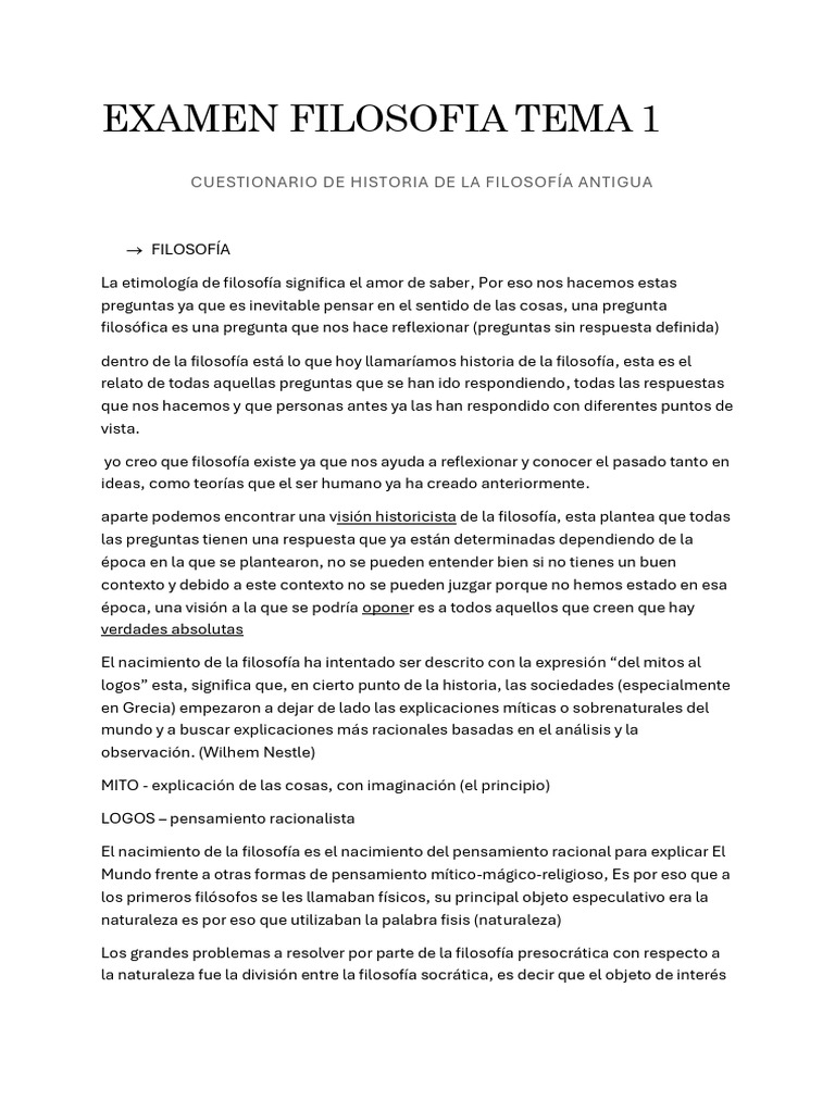 Examen Filo1 | PDF | Platón | Alma