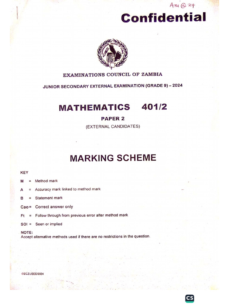 2024 G9 External Mathematics P2 Marking Scheme | PDF