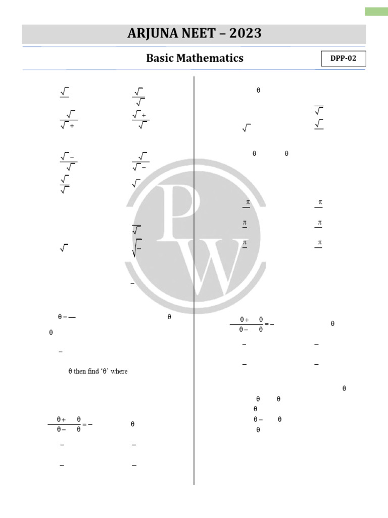 Basic Mathematics - DPP 02 (Of Lecture 03) - DPP-02 - Basic Mathematics | PDF