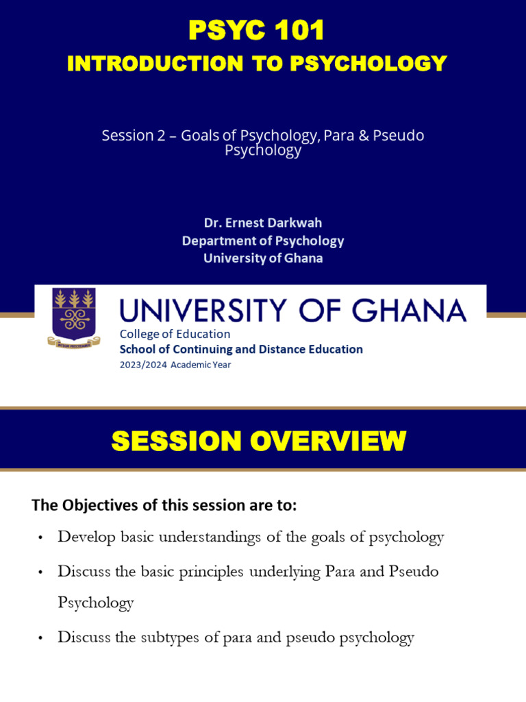 Psyc 101 Session 2 Goals para - Pseudo | PDF | Parapsychology | Psychology