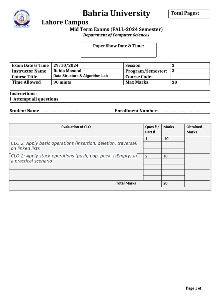 DSA-mid-lab-FALL-24 | PDF | Algorithms And Data Structures | Software Engineering