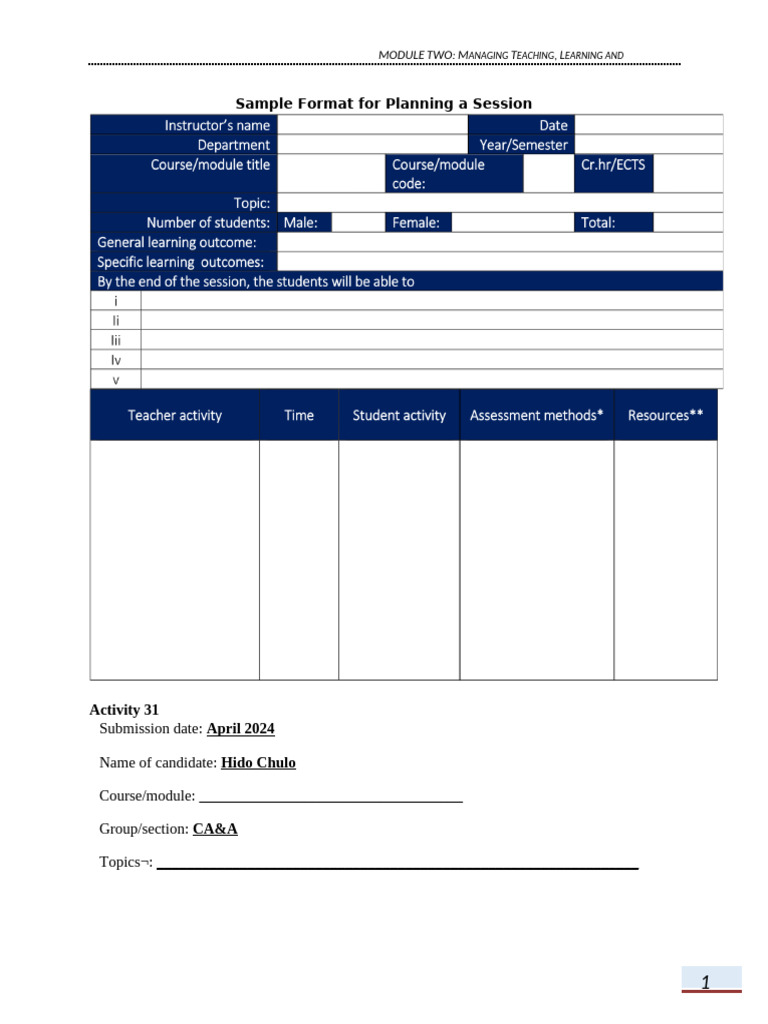 Session plan sami | PDF