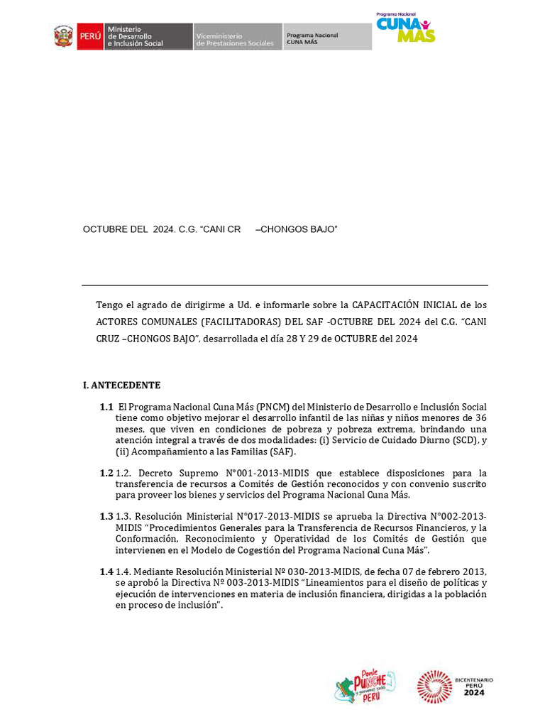INFORME #000065-2024-MIDIS/PNCM-UTJUN-CSAF-JMM: El Tambo, 05 de Noviembre Del 2024 | PDF ...