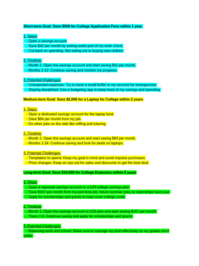 Braegger Unit 1 Final Project - Financial Plan and Goals | PDF