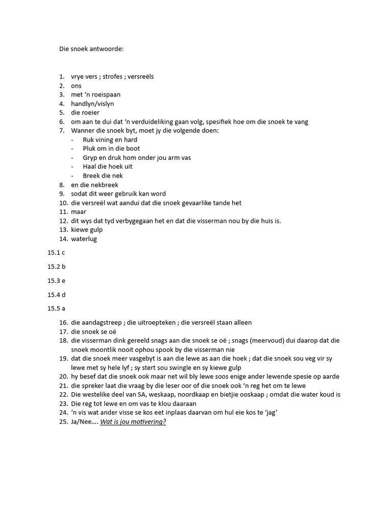 Die Snoek Antwoorde | PDF