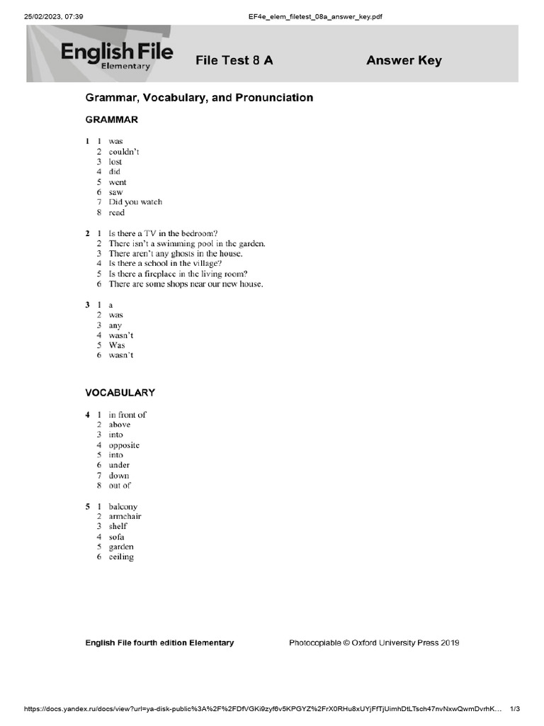EF4e Elem Filetest 08a Answer Key | PDF