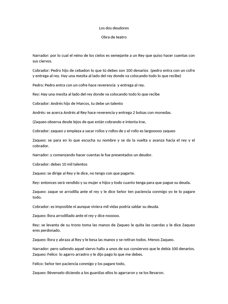 Parábola de los Dos Deudores para Niños | PDF