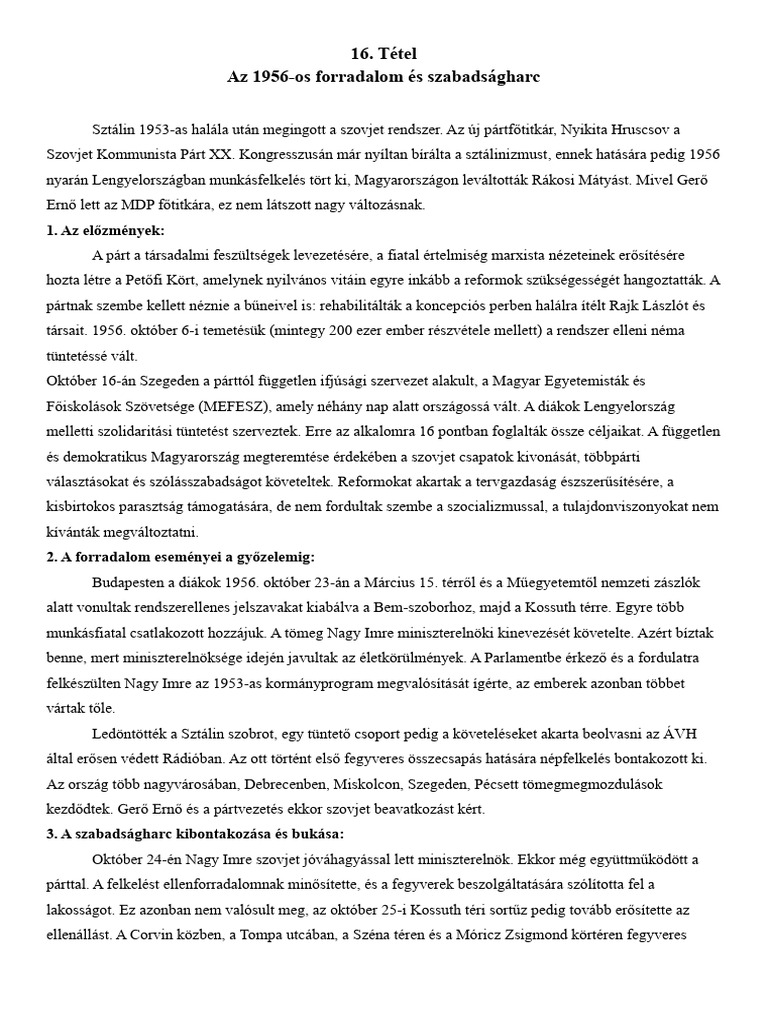 Az 1956 Os Forradalom És Szabadságharc | PDF