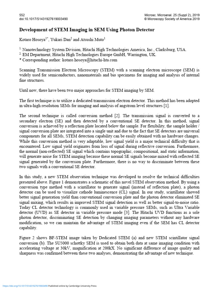 Development of Stem Imaging in Sem Using Photon Detector | PDF ...