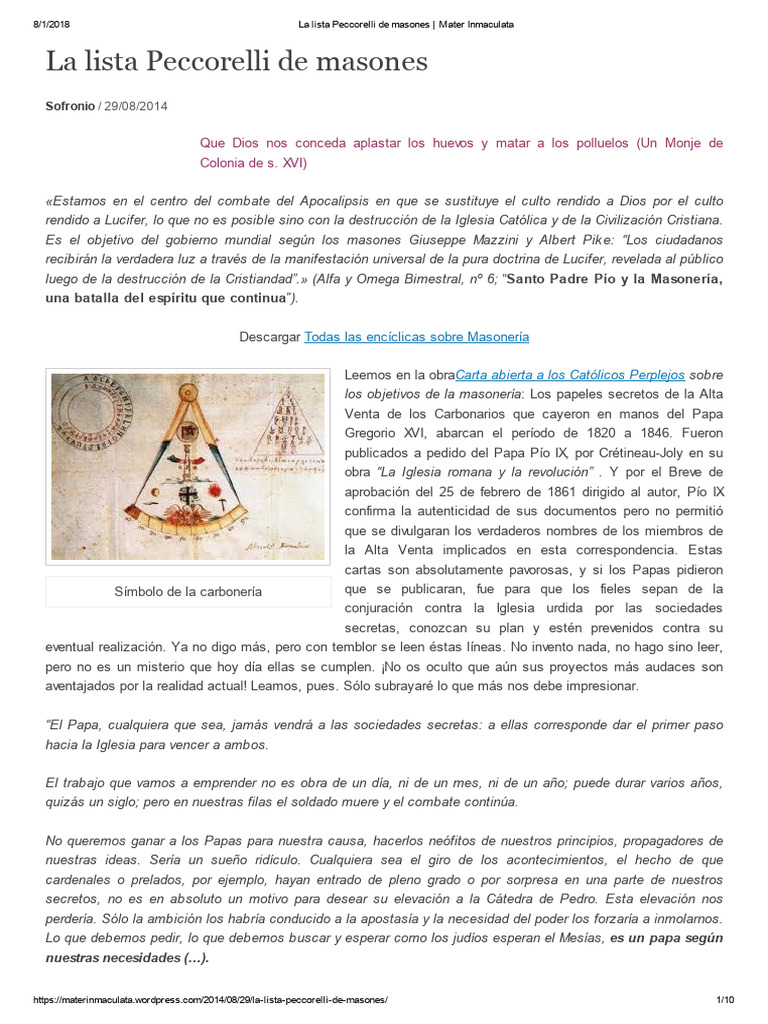 La Lista Peccorelli de Masones - Mater Inmaculata | PDF | Iglesia ...