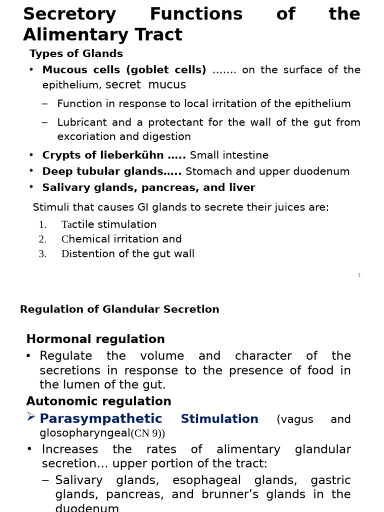 Secretory Functions of the Alimentary Canal | PDF | Stomach | Bile