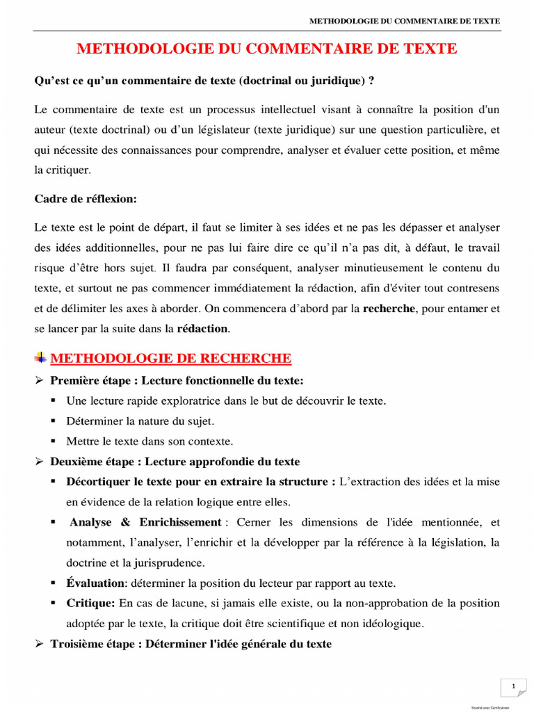 Méthodologie Commentaire de Texte | PDF