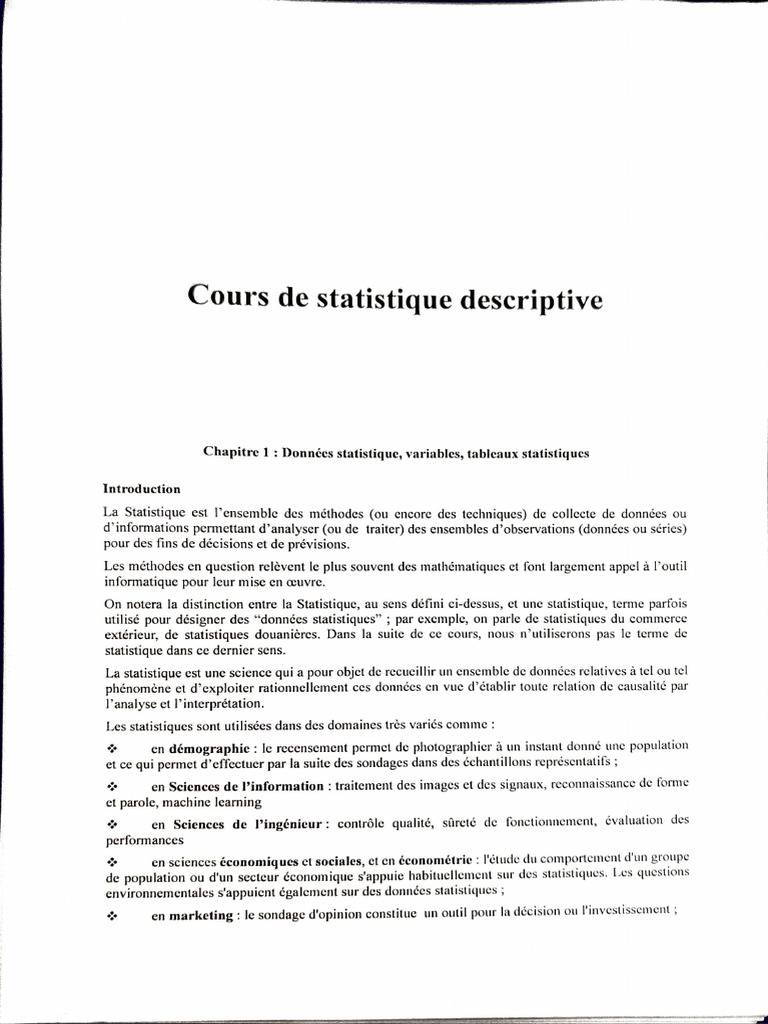 Cours de Statistique Descriptive | PDF