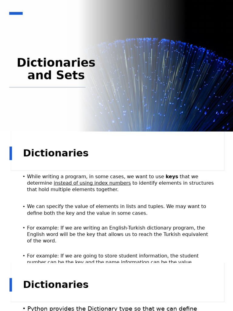 Dictionaries and Sets - ch09 | PDF | Variable (Computer Science) | Dictionary