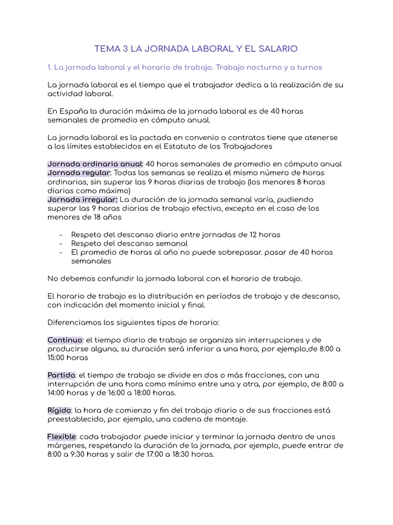 FOL Tema 3 - La Jornada Laboral y El Salario | PDF | Tiempo de trabajo | Labor