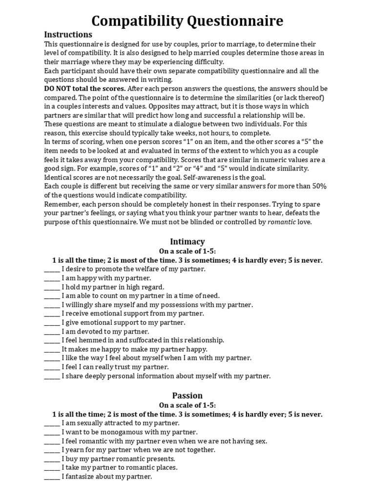 Compatibility Questionnaire | PDF | Intimate Relationships ...