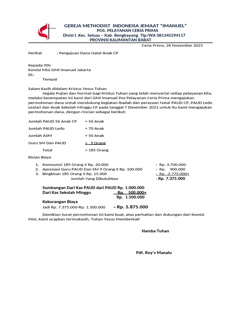 Proposal Natal ASM Dan PAUD, Natal Umum, P3MI CP Dan WHS 2020 | PDF