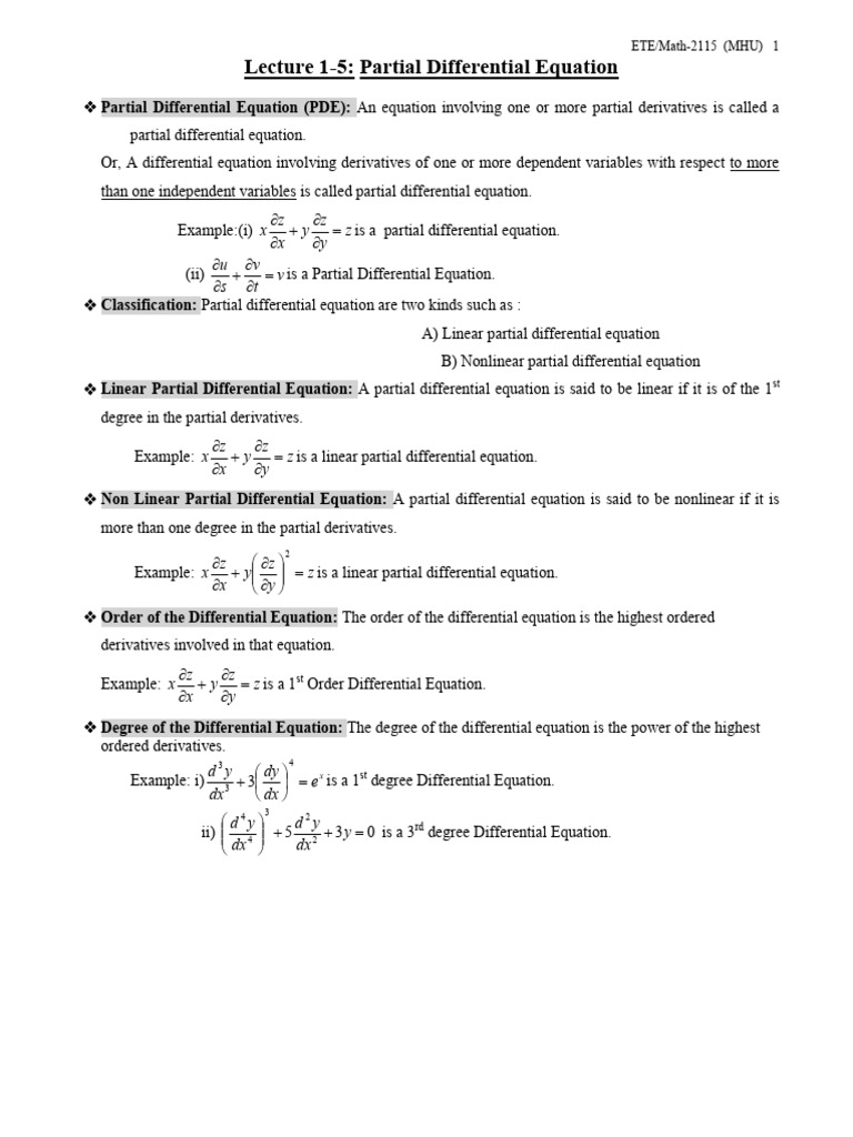 Lecture-1-5 PDE | PDF | Partial Differential Equation | Differential Equations