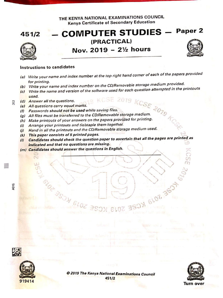 Computer Studies KCSE 2019 Paper 2 | PDF