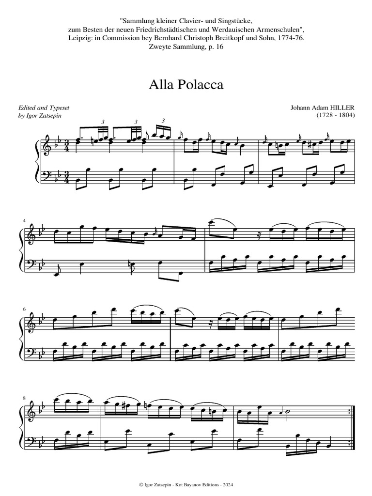 Alla Polacca in B-Flat Major - Hiller, Johann Adam | PDF