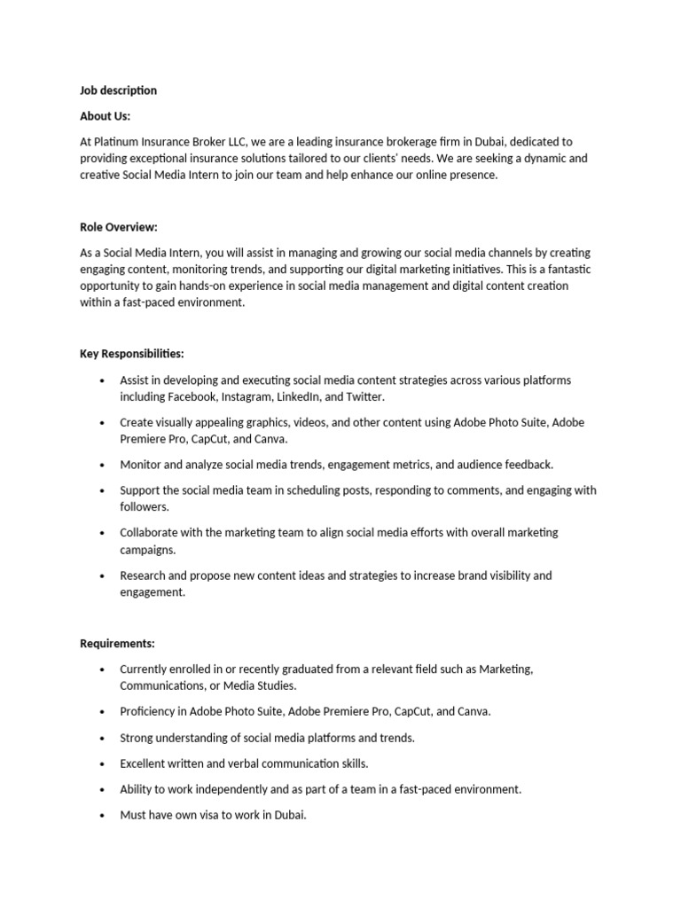 Social Media Internship - JD | PDF