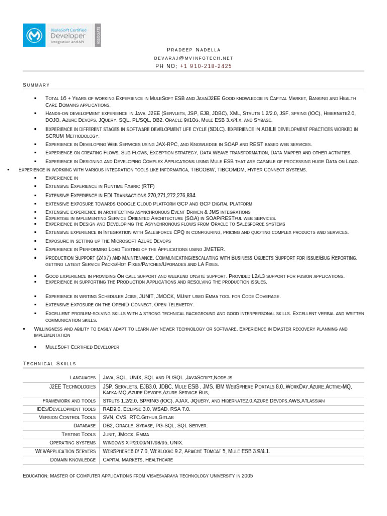 Pradeep MuleSoft Lead Architect | PDF | Web Service | Ibm Db2