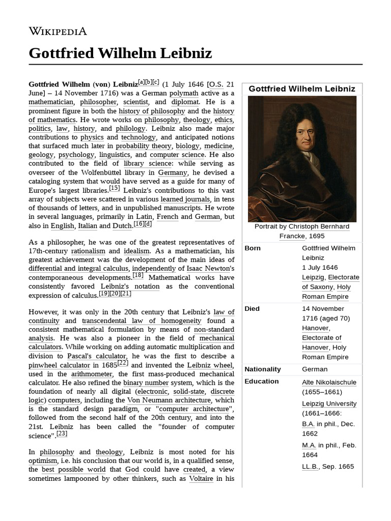 Gottfried Wilhelm Leibniz Biography Facts Britannicacom How Far Does
