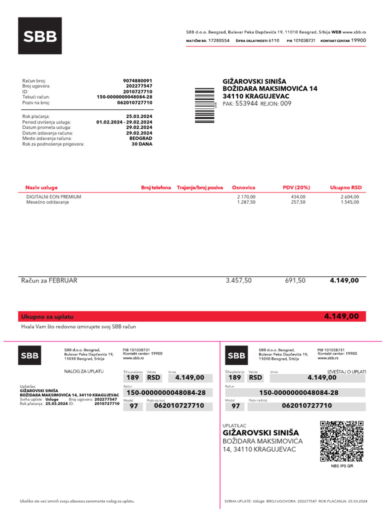 Gižarovski Siniša Božidara Maksimovića 14 34110 Kragujevac: Pak: Rejon | PDF