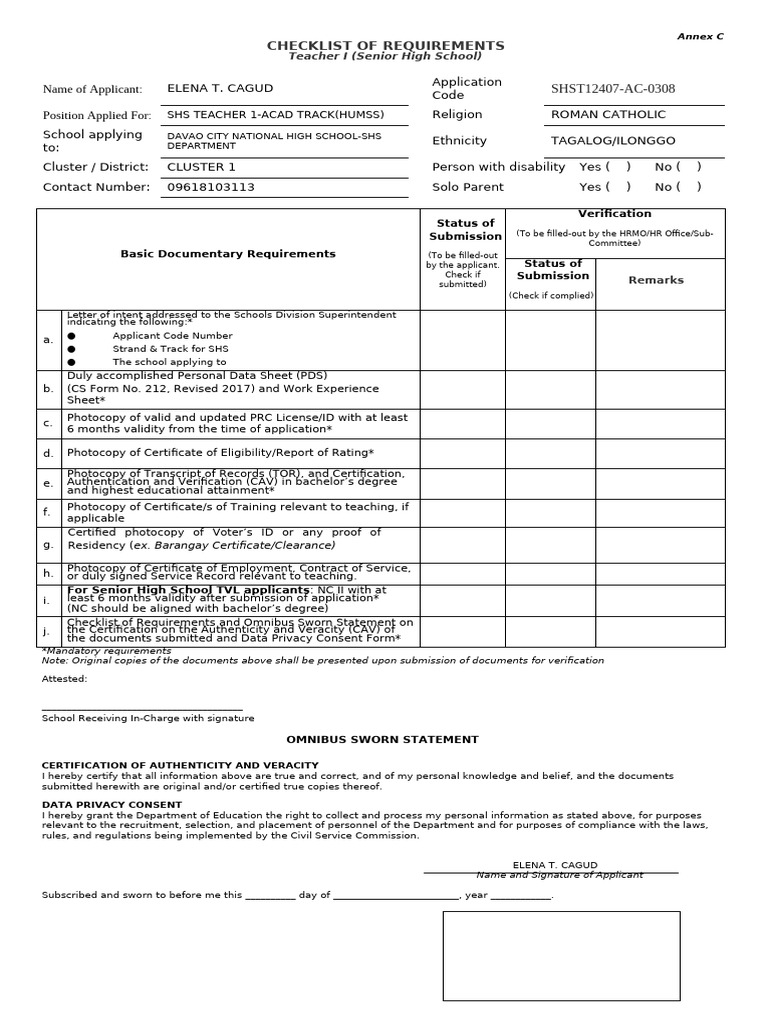 Memo - 1 (For Applicants) - Annex C | PDF
