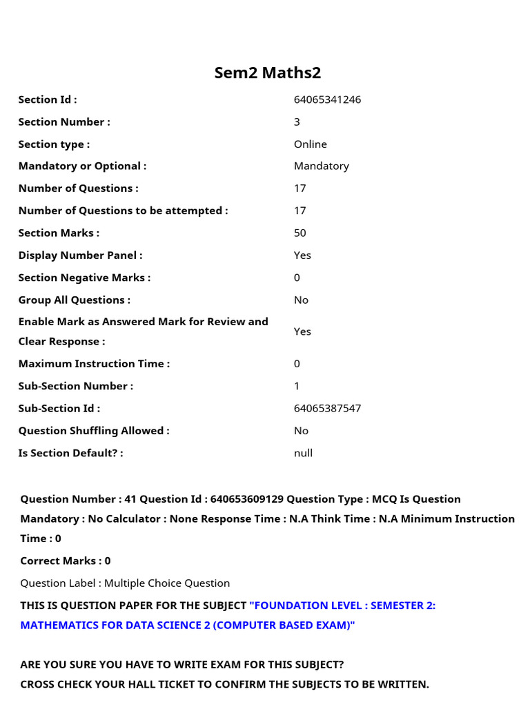 Sem2 Maths2 (7) - Combined | PDF | Multiple Choice | Matrix (Mathematics)